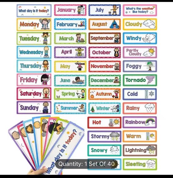 40 Pcs Learning Cards On Weather, Days Of The Week, Seasons And Months ...